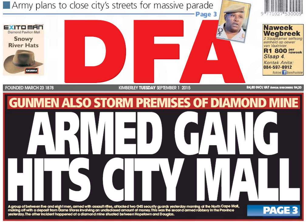 ARMED GANG HITS CITY MALL - DFA Tuesday 01/09/2015 - Kimberley City Info