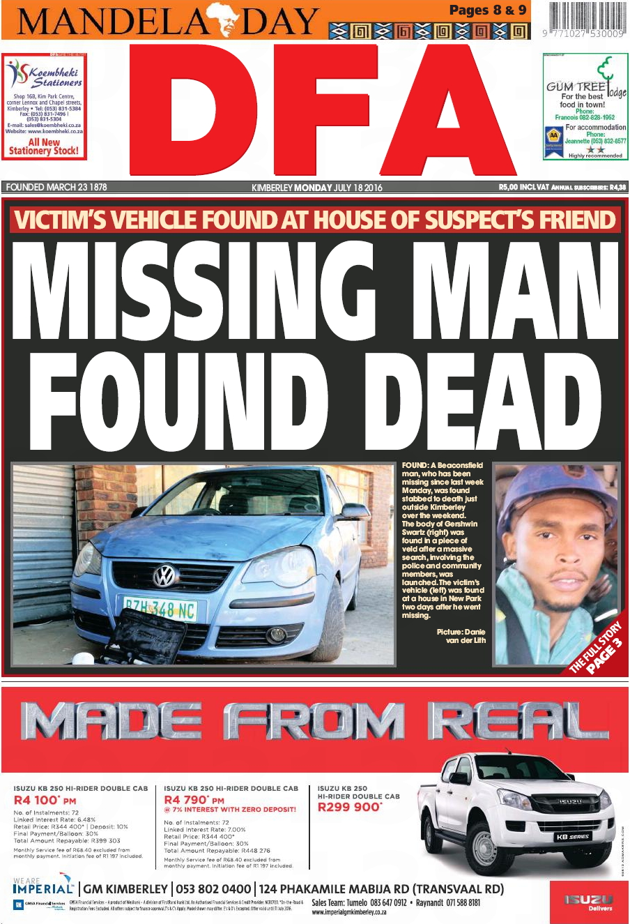 The DFA 20160718 - Missing man found dead - Kimberley City Info