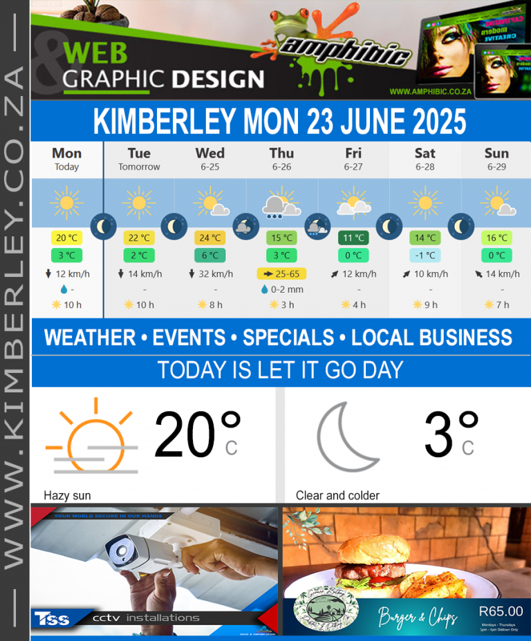 KimberleyToday, Monday 23/06/2025 - Kimberley City Info